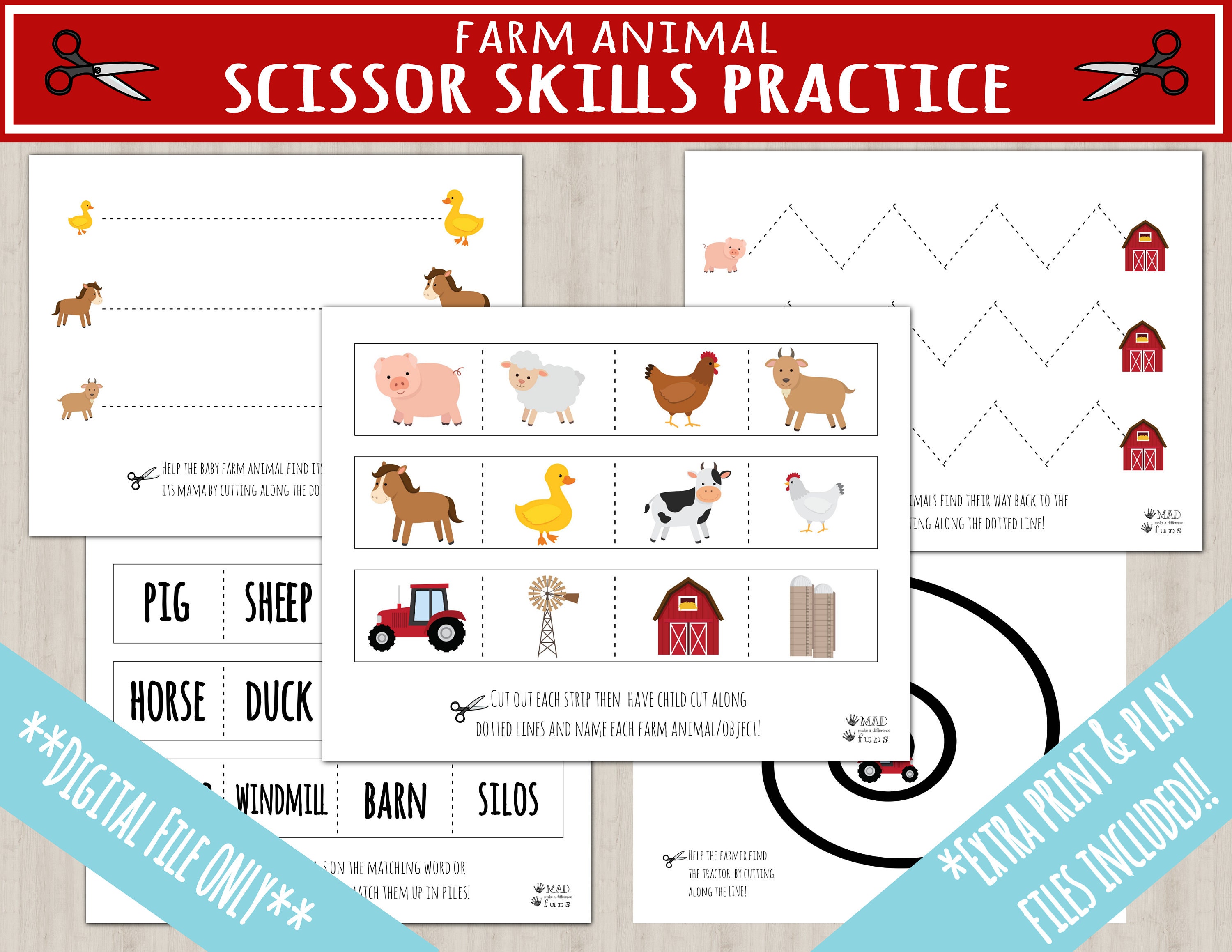Farm Animal Scissor Skills Printable Activity | Busy Binder Worksheet ...