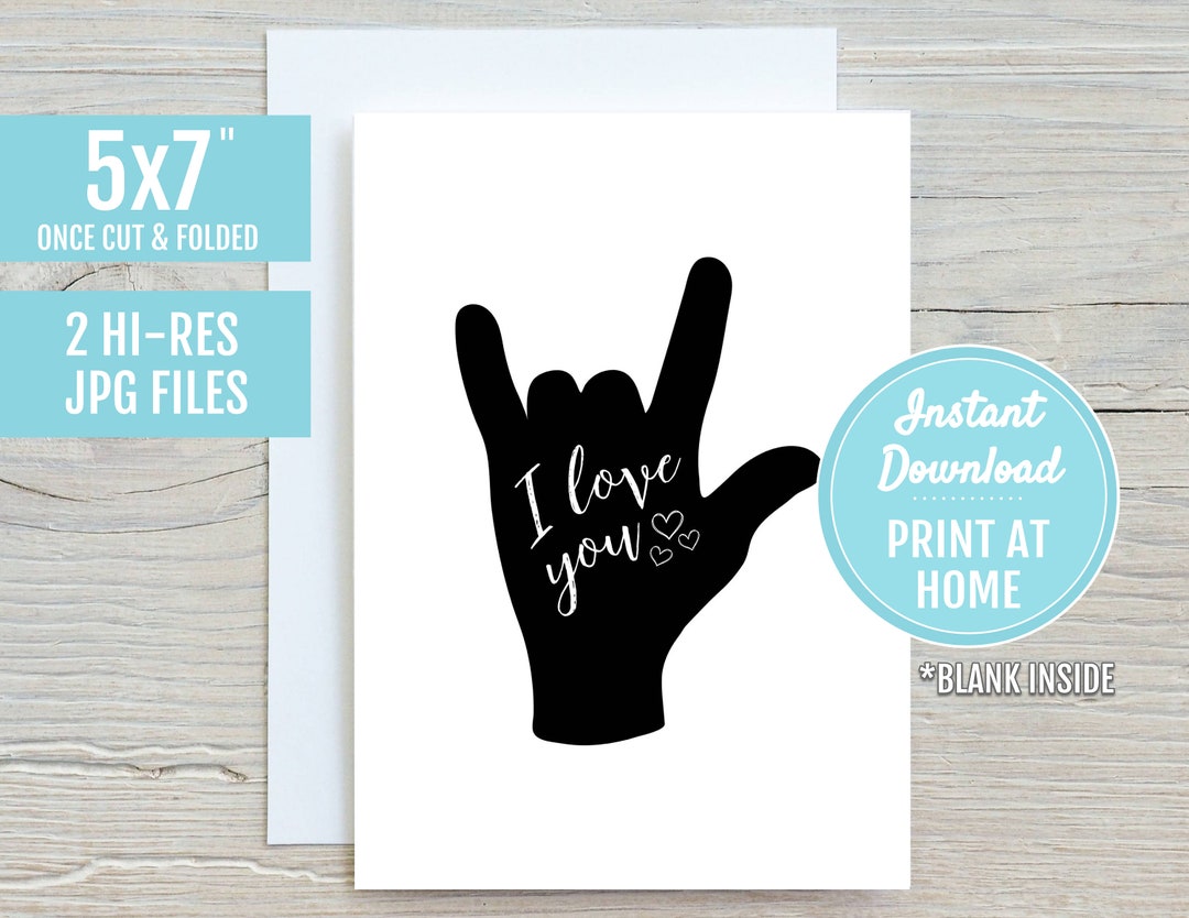 I Love You ASL Sign Language Hand Symbol Silhouette 5x7 Printable ...