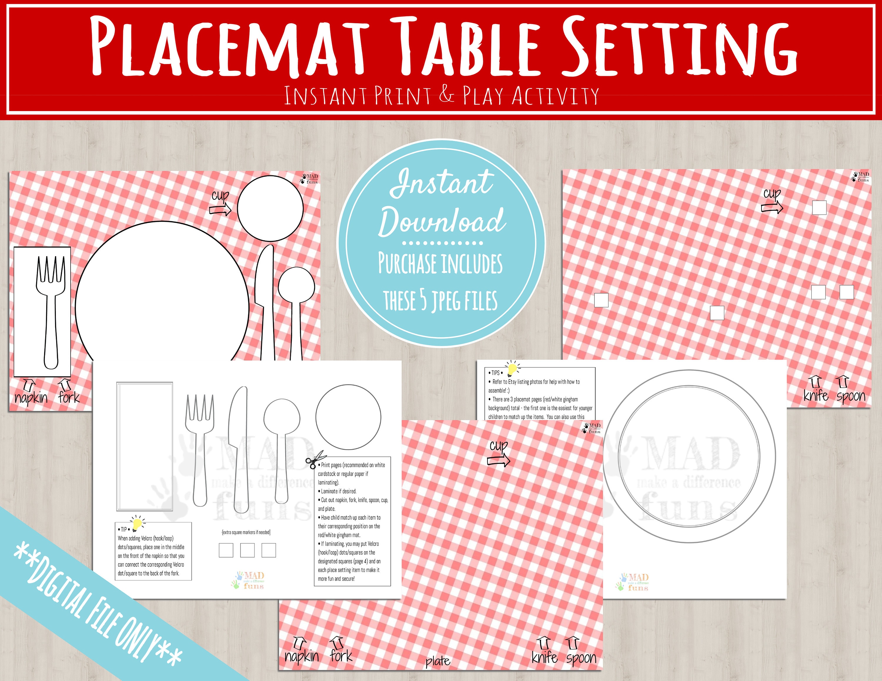 Placemat Table Setting Matching Activity INSTANT PRINTABLE - Etsy UK