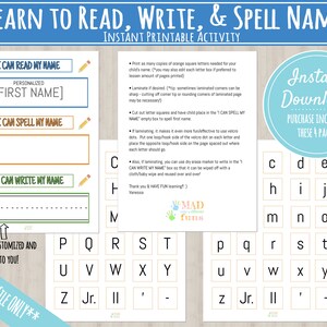 Learn to Read, Spell and Write Name Printable Activity, PERSONALIZED ...
