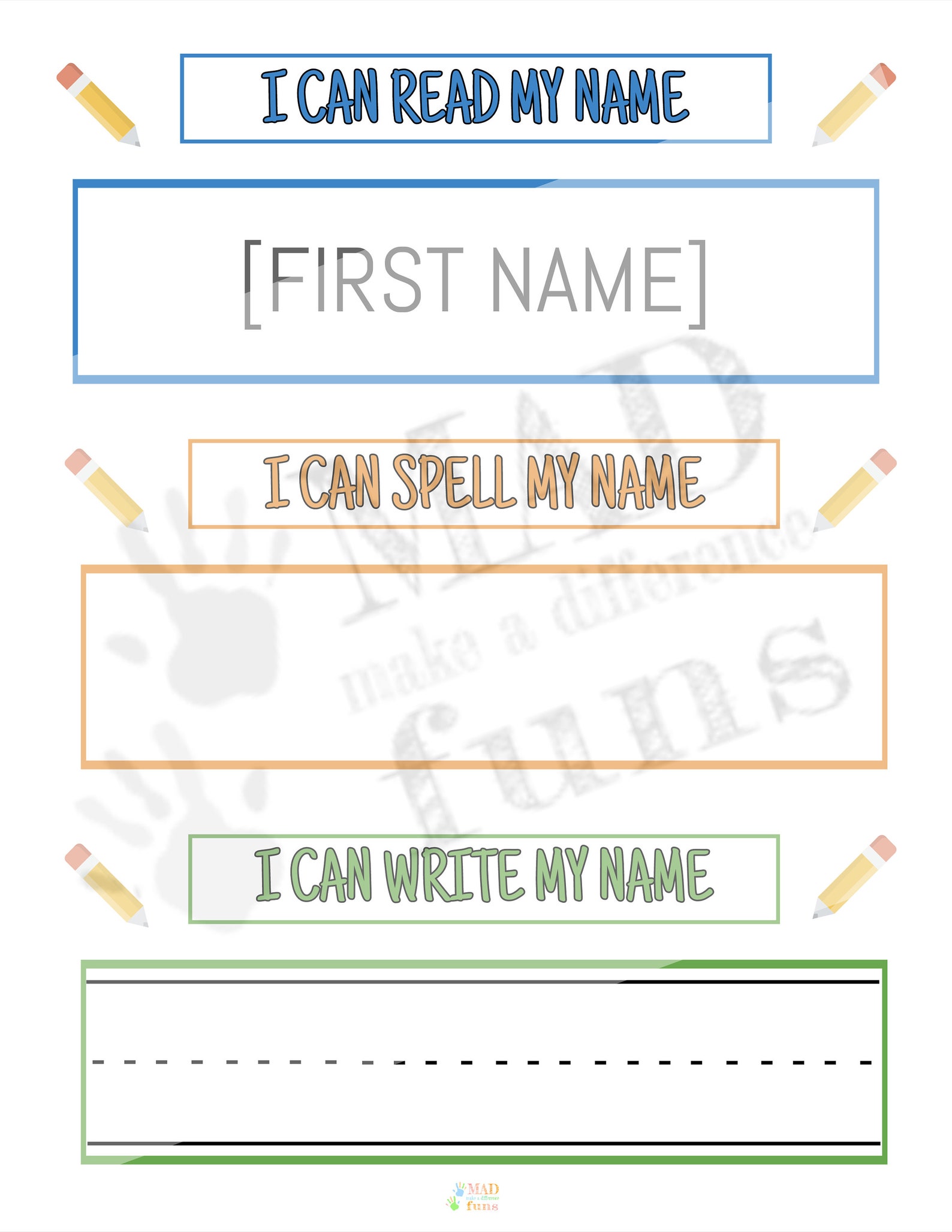 Learn to Read, Spell and Write Name Printable Activity, PERSONALIZED ...