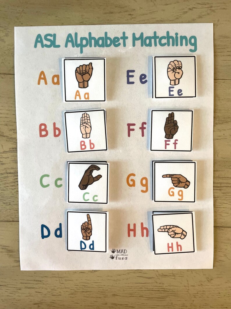 Learn, Teach American Sign Language Letter Matching Game| ASL Alphabet ...