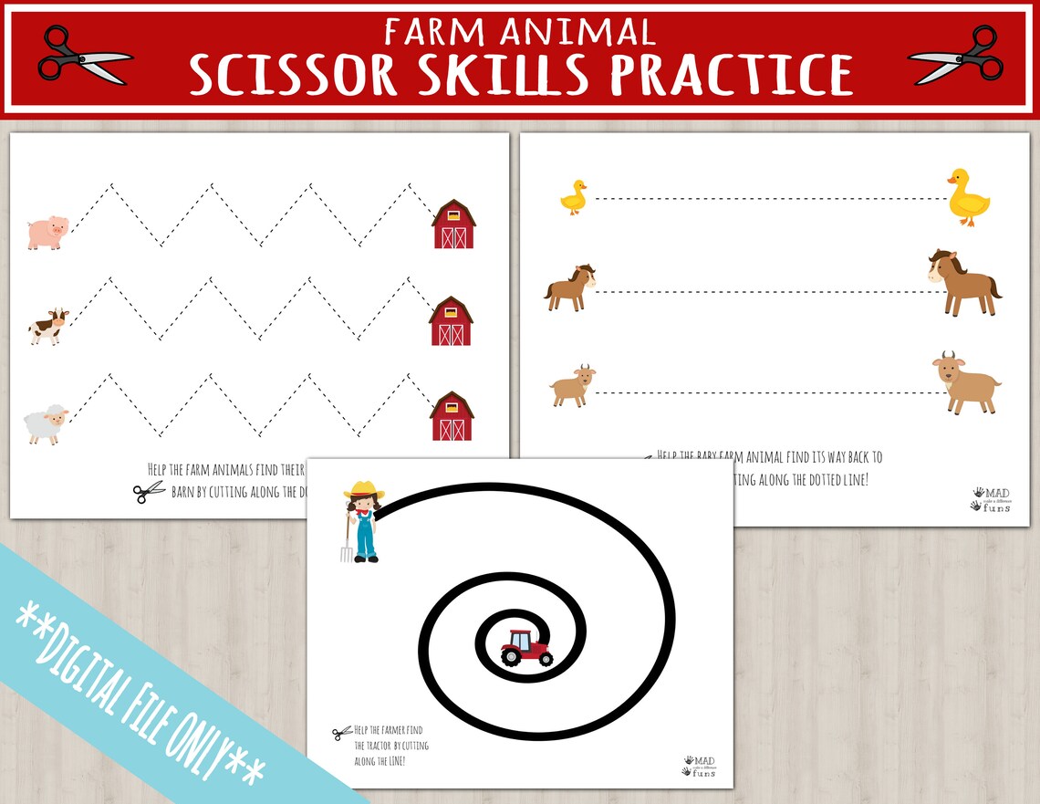 Farm Animal Scissor Skills Printable Activity Busy Binder - Etsy