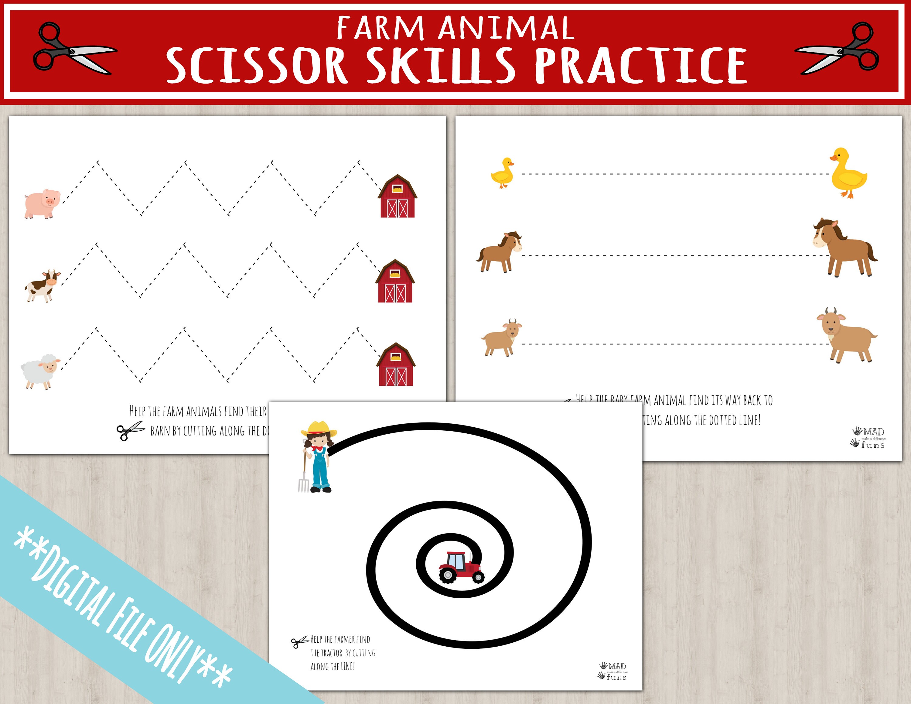 Farm Animal Scissor Skills Printable Activity | Busy Binder Worksheet ...