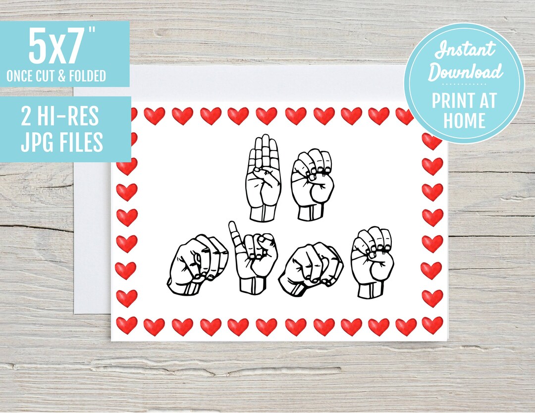 Be Mine ASL Sign Language 5x7 Printable Greeting Card | DIGITAL ...