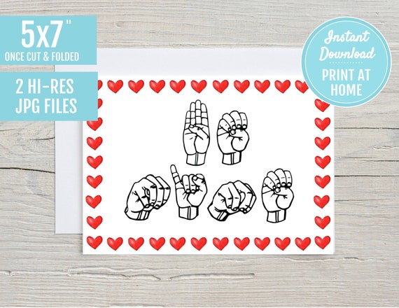 Be Mine ASL Sign Language 5x7 Printable Greeting Card | Etsy