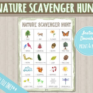 Nature Scavenger Hunt Activity|instant PRINTABLE DOWNLOAD| Treasure ...