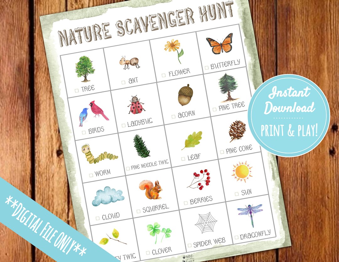Nature Scavenger Hunt Activity|instant PRINTABLE DOWNLOAD| Treasure ...