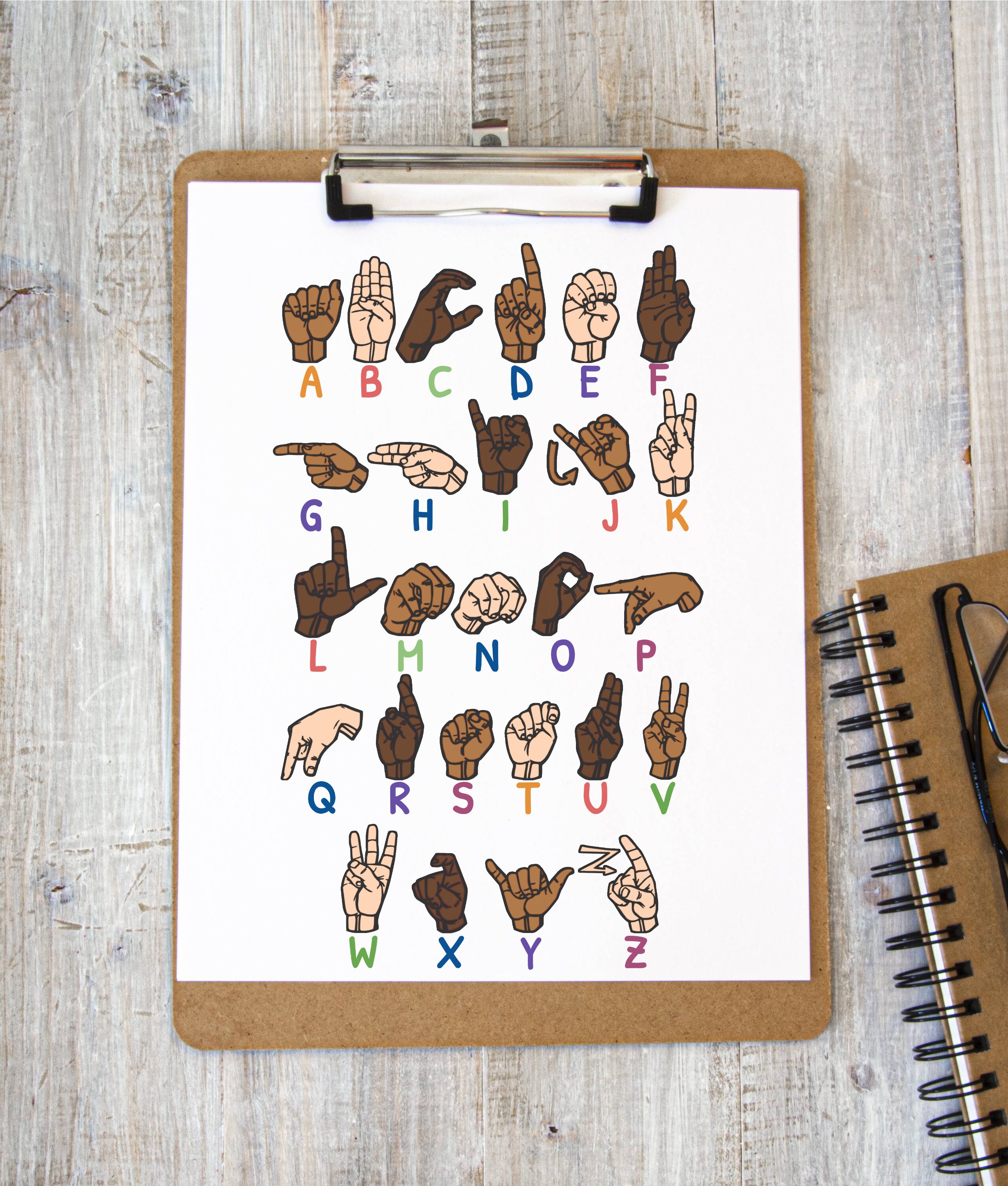 American Sign Language Poster | ASL Color Alphabet | DIGITAL DOWNLOAD ...