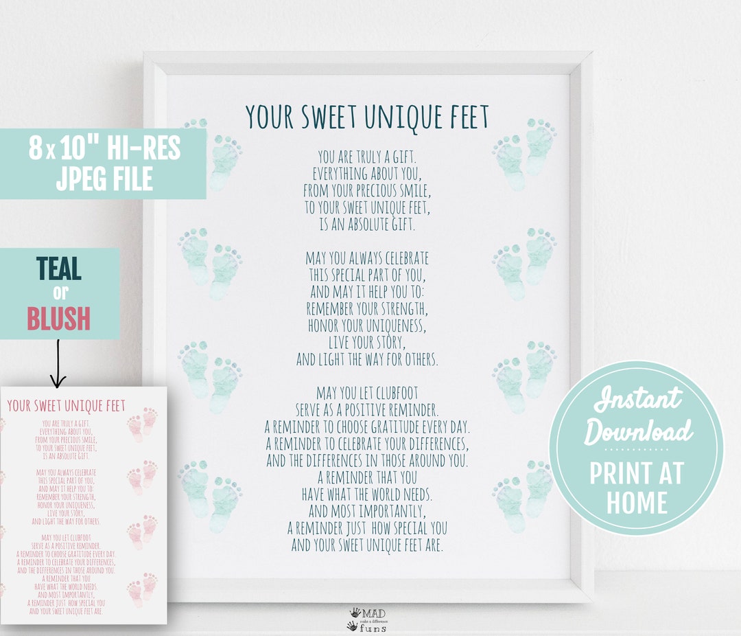 Clubfoot Poem Your Sweet Unique Feet Digital Downlad | 8x10 Print at ...