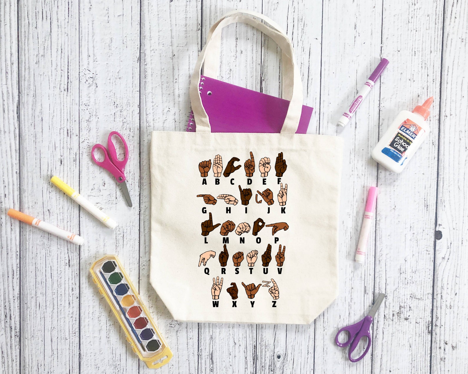 American Sign Language Alphabet Tote Bag ASL Multi Color Bag - Etsy