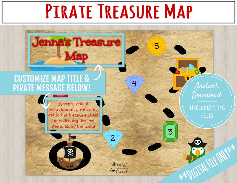 Customized Pirate Treasure Map Activity Ready SAME Day - Etsy
