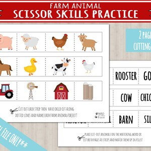 Farm Animal Scissor Skills Printable Activity | Busy Binder Worksheet ...
