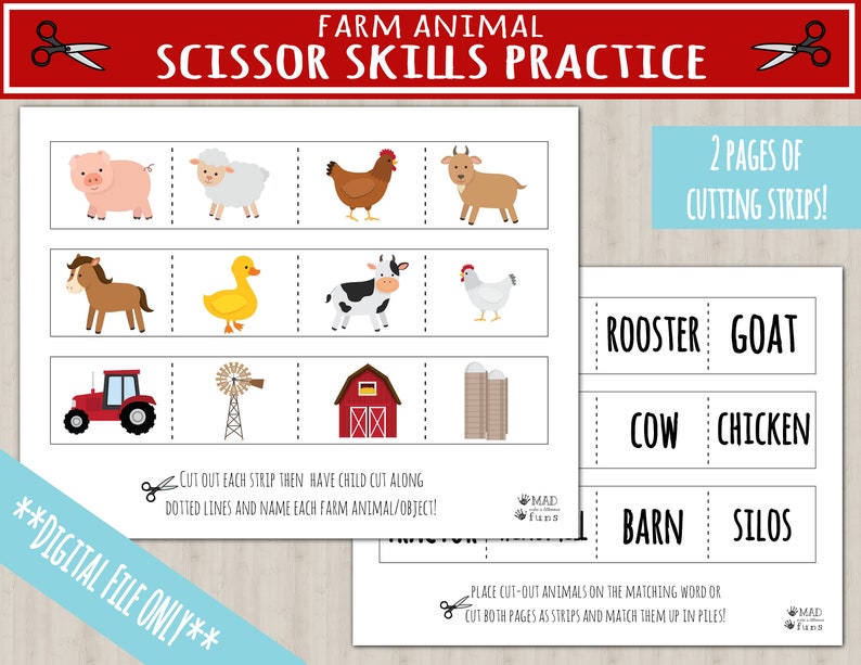 Farm Animal Scissor Skills Printable Activity Busy Binder - Etsy