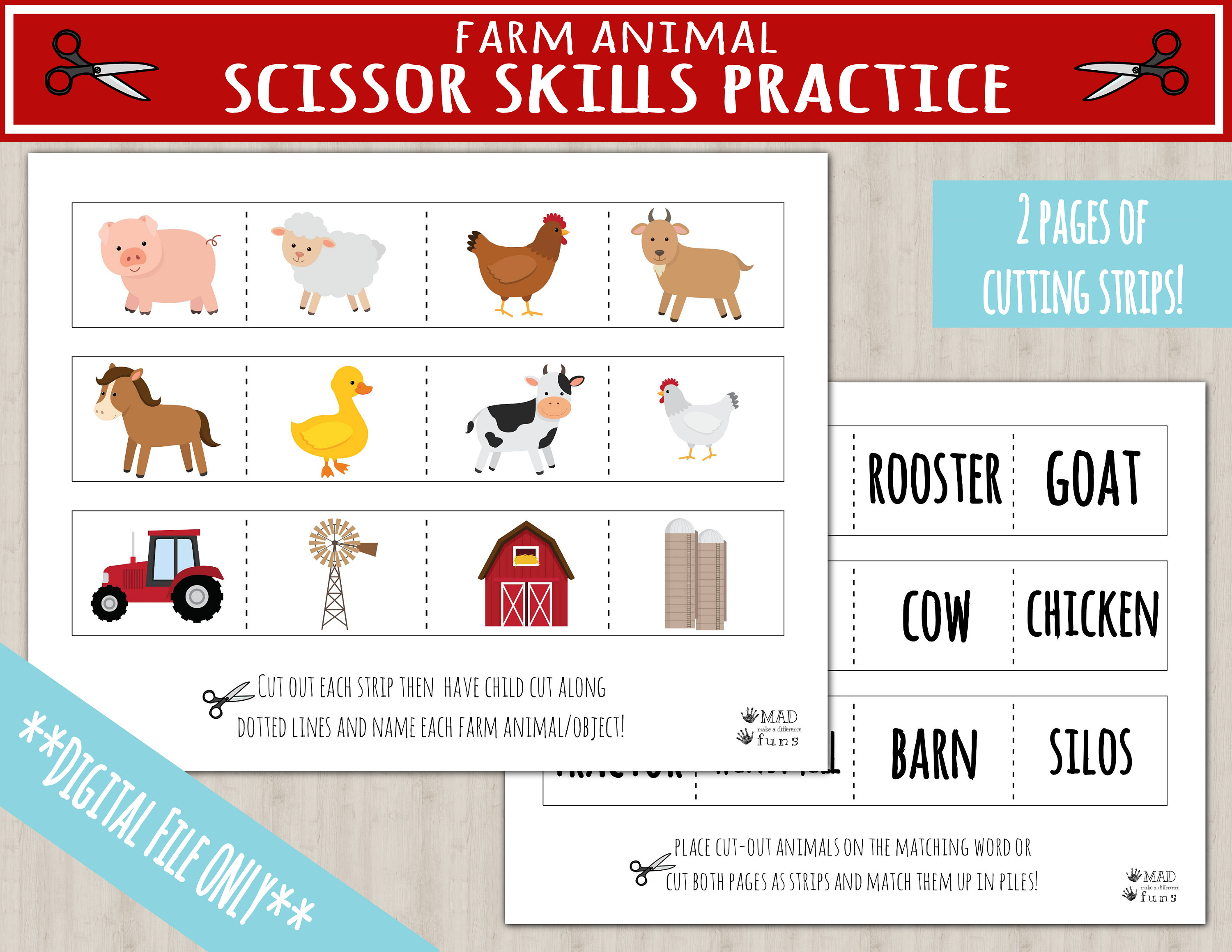 Farm Animal Scissor Skills Printable Activity | Busy Binder Worksheet ...