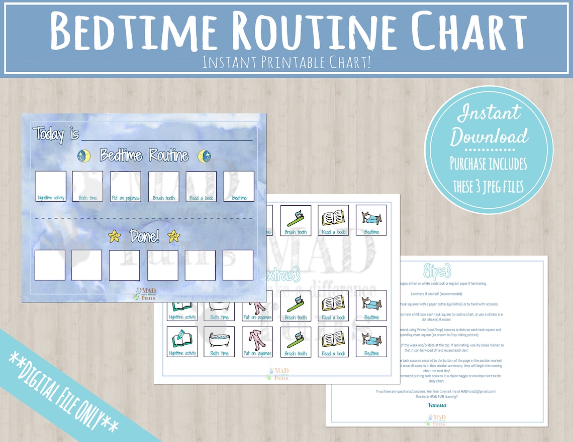 Bedtime Routine Chart for Toddlers |toddler Matching Activity| INSTANT ...