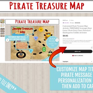 Customized Pirate Treasure Map Activity | Ready SAME Day! | PRINTABLE ...