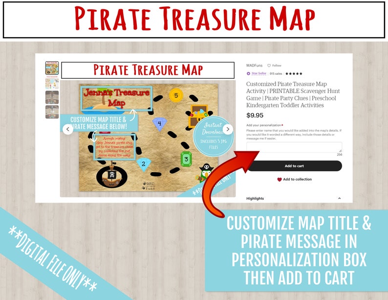 Customized Pirate Treasure Map Activity Ready SAME Day - Etsy