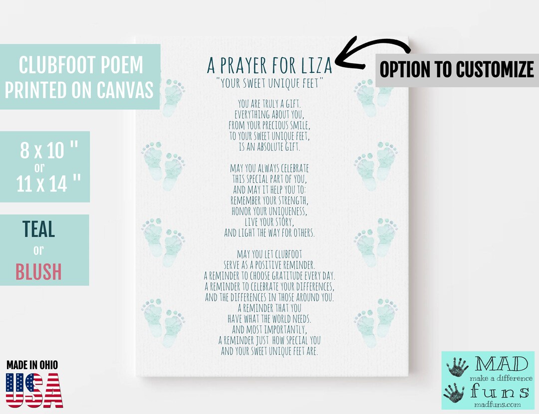 Clubfoot Poem Your Sweet Unique Feet Printed Canvas | 8x10 or 11x14 ...