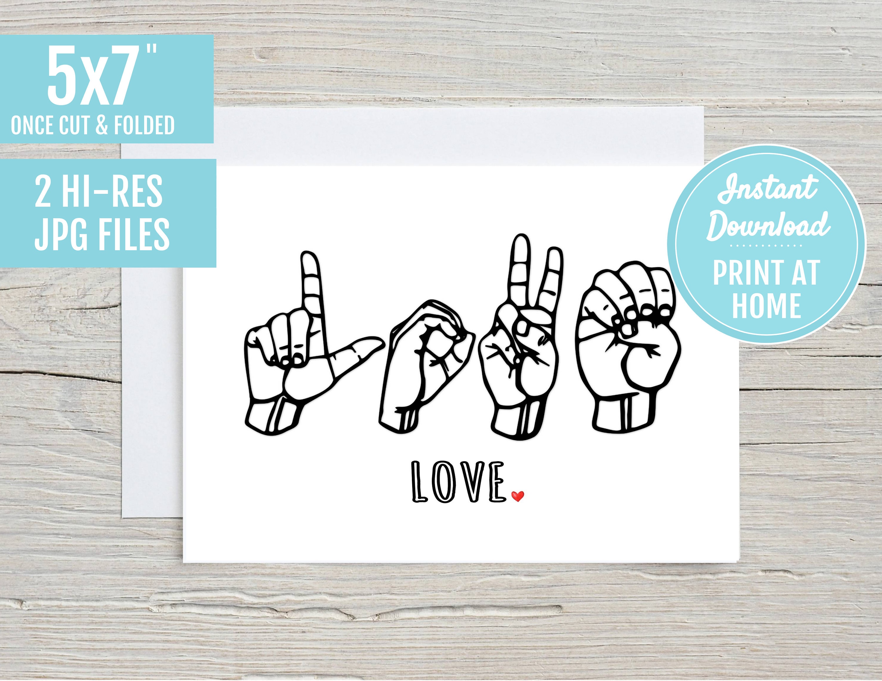 Love Finger Spelling ASL Sign Language 5x7 Printable Greeting | Etsy
