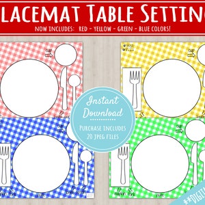 Multicolor Placemat Table Setting Matching Activity | INSTANT DOWNLOAD ...