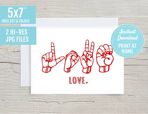 Love Finger Spelling ASL Sign Language 5x7 Printable Greeting | Etsy
