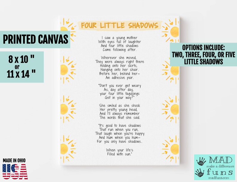 Two Little Shadows Poem Print OR Three Kids Four Kids Five - Etsy