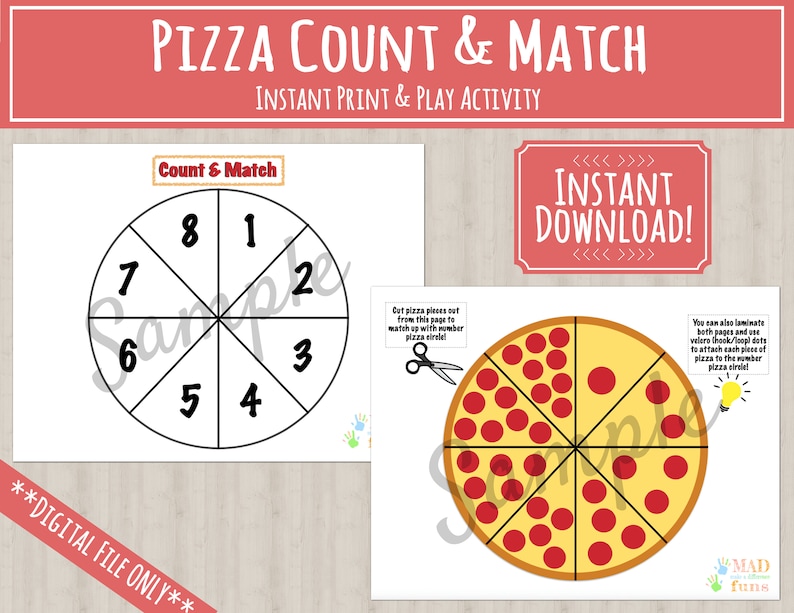 Pizza Count and Match Activity Printable INSTANT DOWNLOAD | Etsy