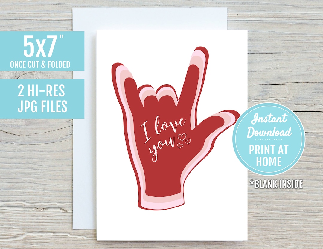 I Love You Red Pink ASL Sign Language Hand Symbol 5x7 Printable ...