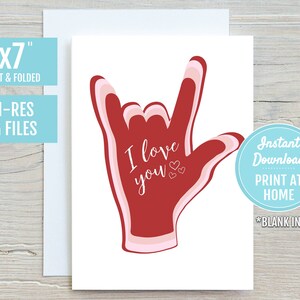 I Love You Red Pink ASL Sign Language Hand Symbol 5x7 Printable ...