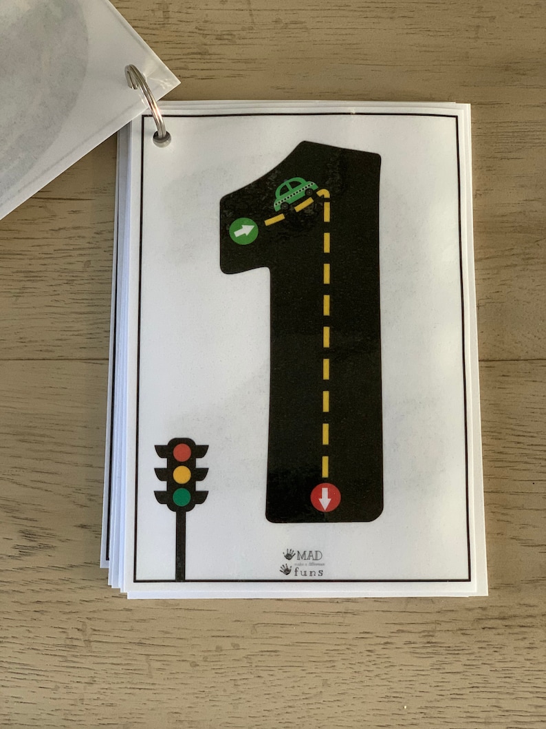 Number Tracing Flashcards Learn Numbers With Cars and Roads | Etsy