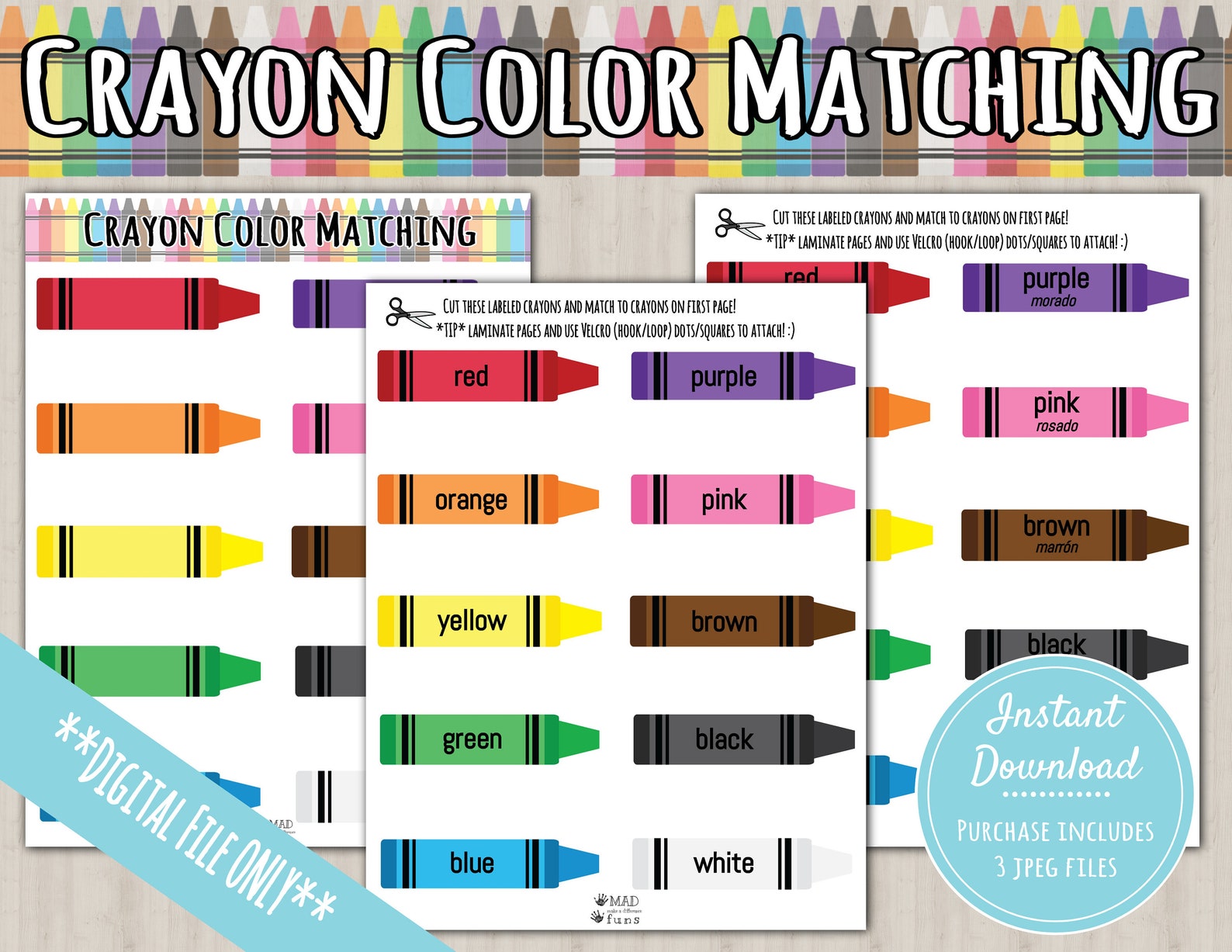 Learning Colors Crayon Printable Activity DIGITAL DOWNLOAD - Etsy
