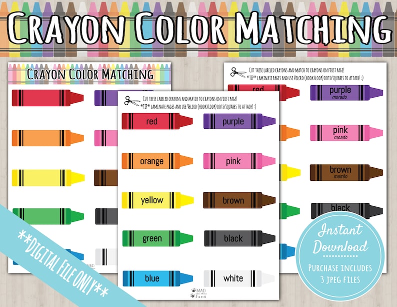 Learning Colors Crayon Printable Activity DIGITAL DOWNLOAD - Etsy