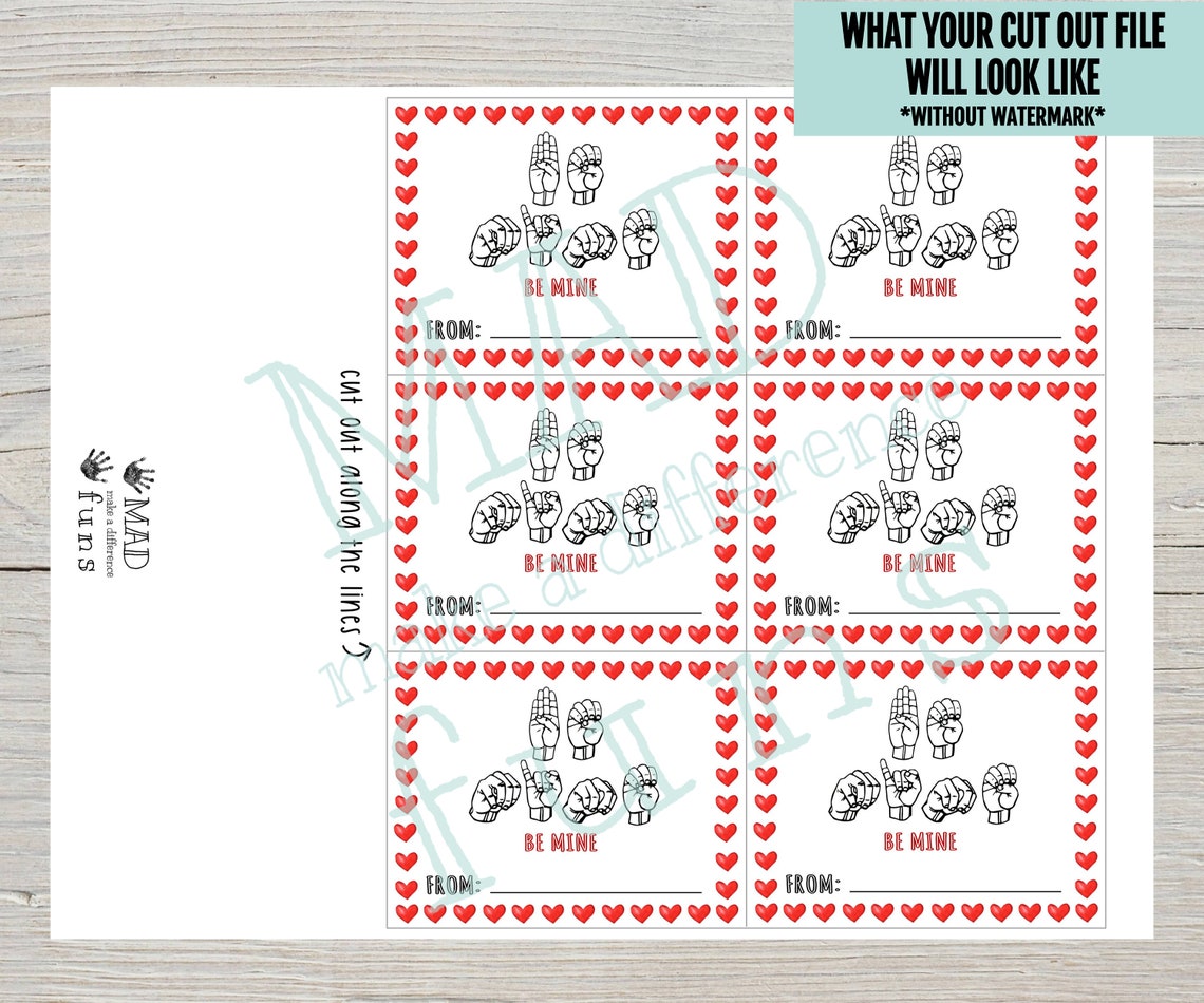 Be Mine ASL Sign Language Printable Classroom Valentines Day | Etsy