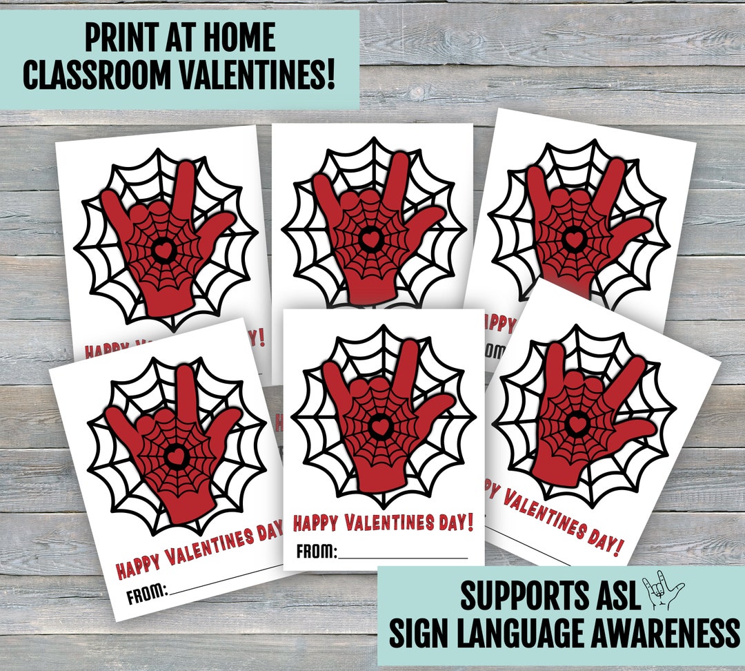 Happy Valentines Day Cards LOVE Spiderman ASL Sign Language Classroom ...