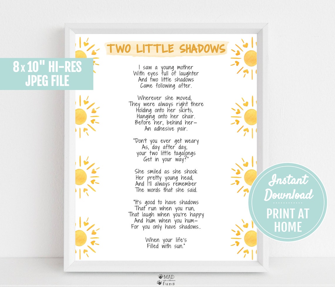 Two Little Shadows Poem Print | Digital Download| Card for Mom ...