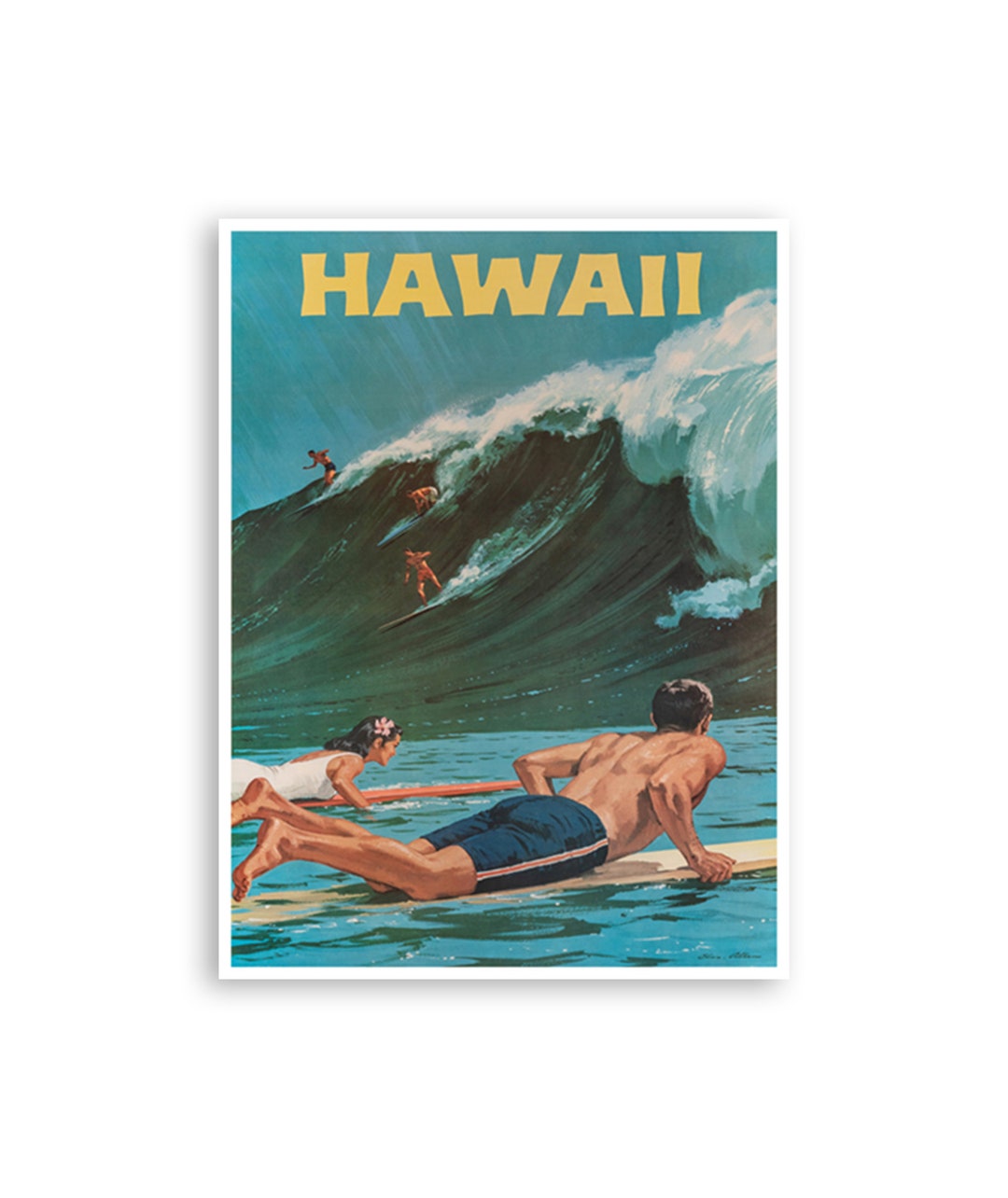 Vintage Hawaii Decor Hawaiian Surfing Art Travel Poster Retro Surfing ...