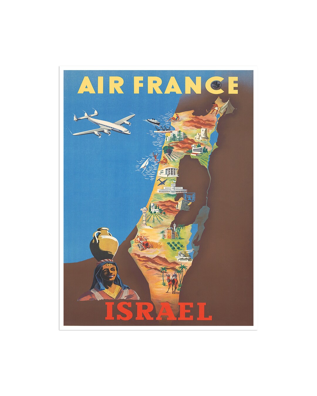 Israel Travel Poster Israeli Art Air France Print Xr2412a - Etsy