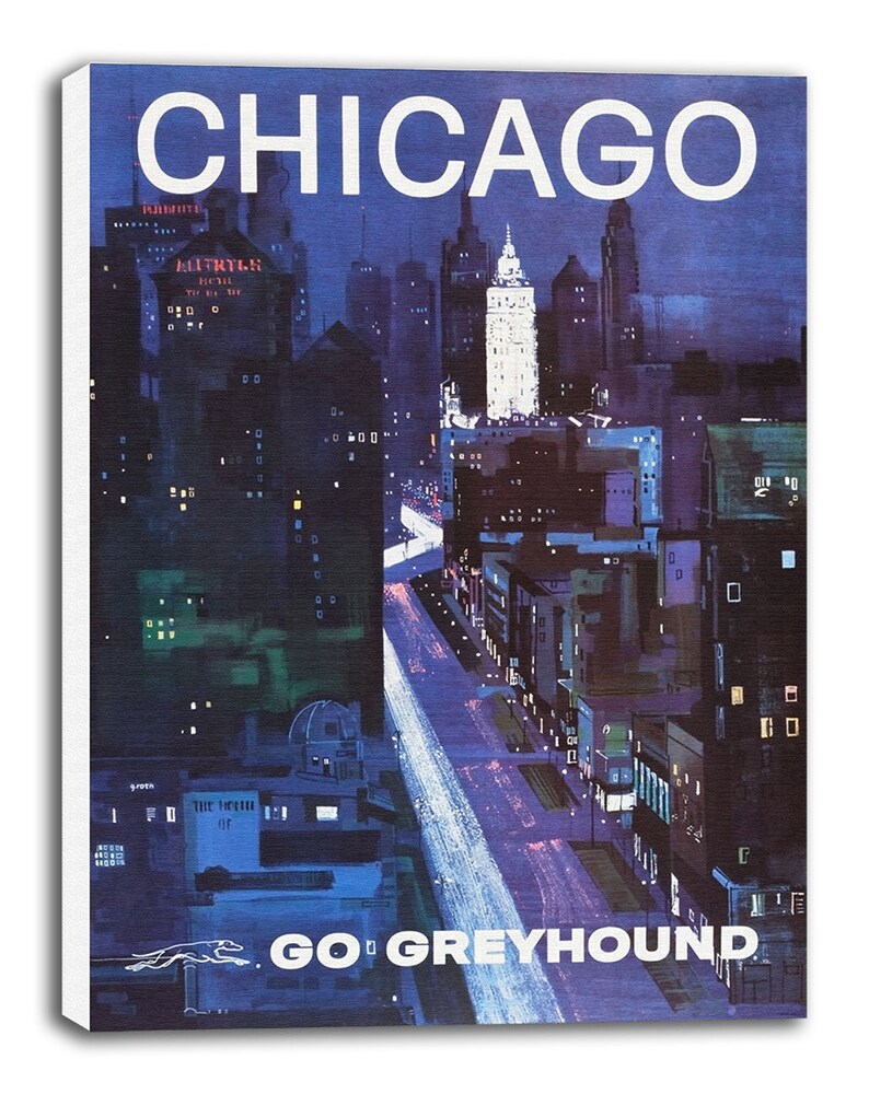 Chicago Travel Poster Vintage Art Canvas Print Hanging Retro | Etsy