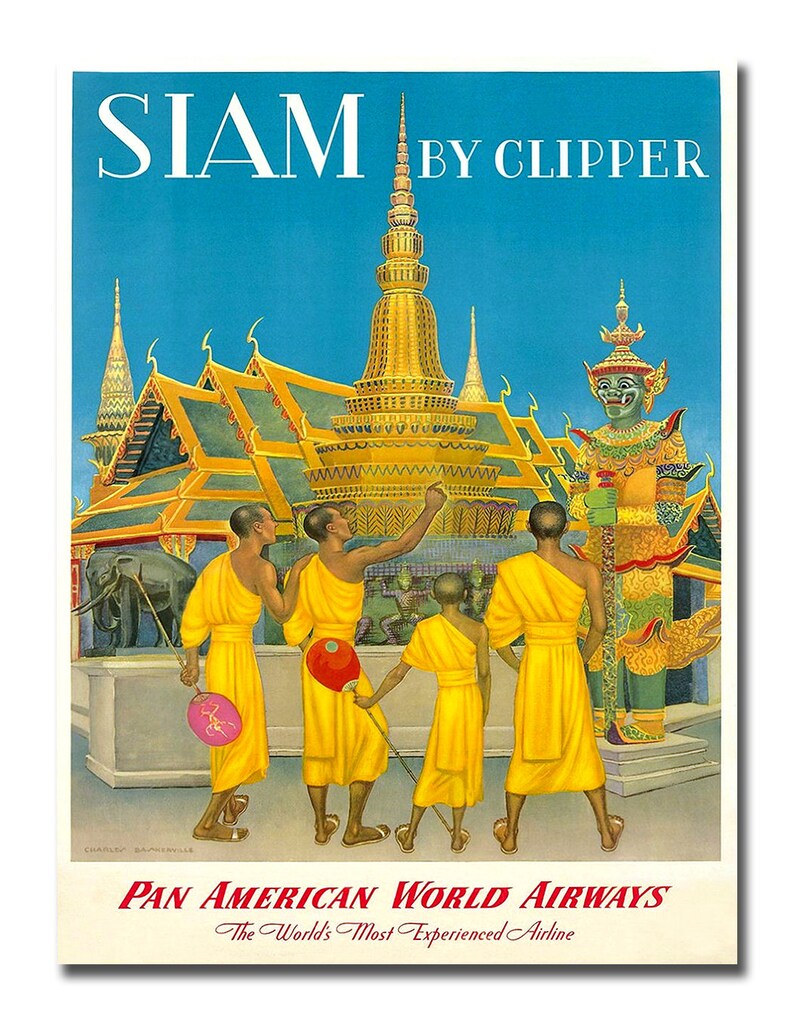 Siam Thailand Print Travel Poster Retro Art Gift Hanging Wall | Etsy