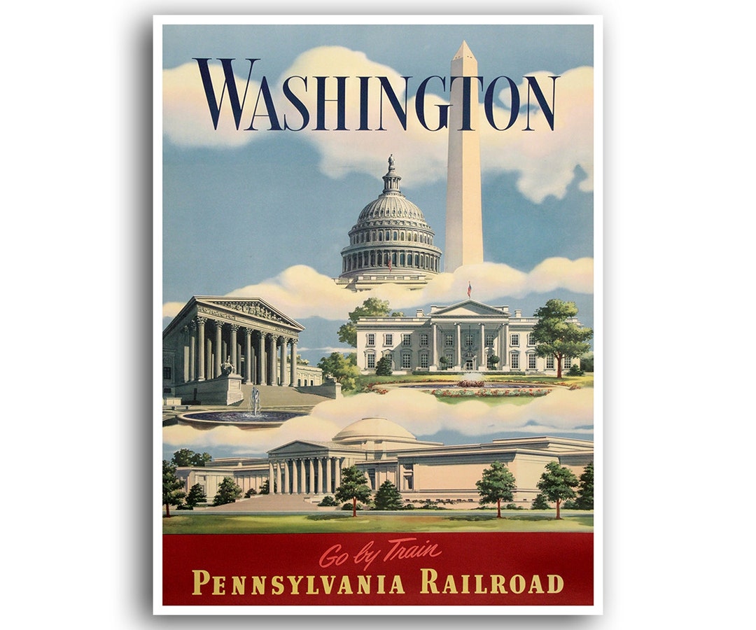 Washington DC Travel Poster Pennsylvania Railroad Art American Print ...