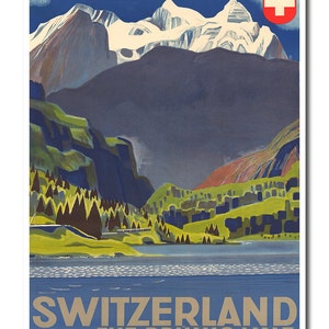 Vintage Swiss Art Switzerland Travel Poster Print Canvas Hanging Wall ...