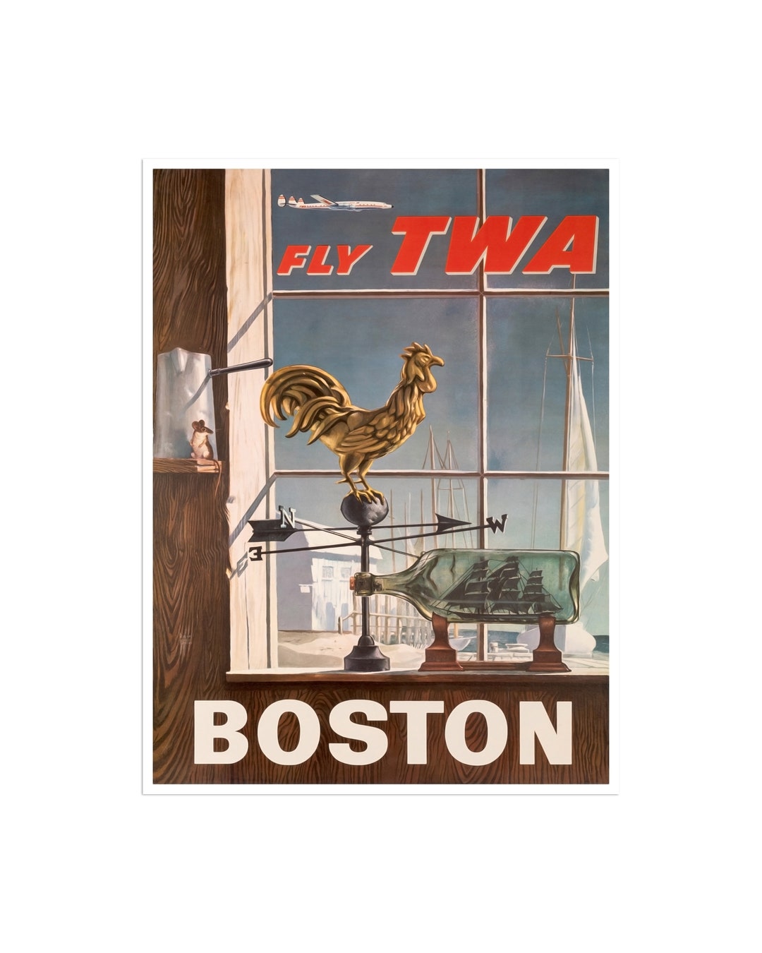 Boston Travel Poster Massachusetts Art Fly TWA Print Xr2096a - Etsy