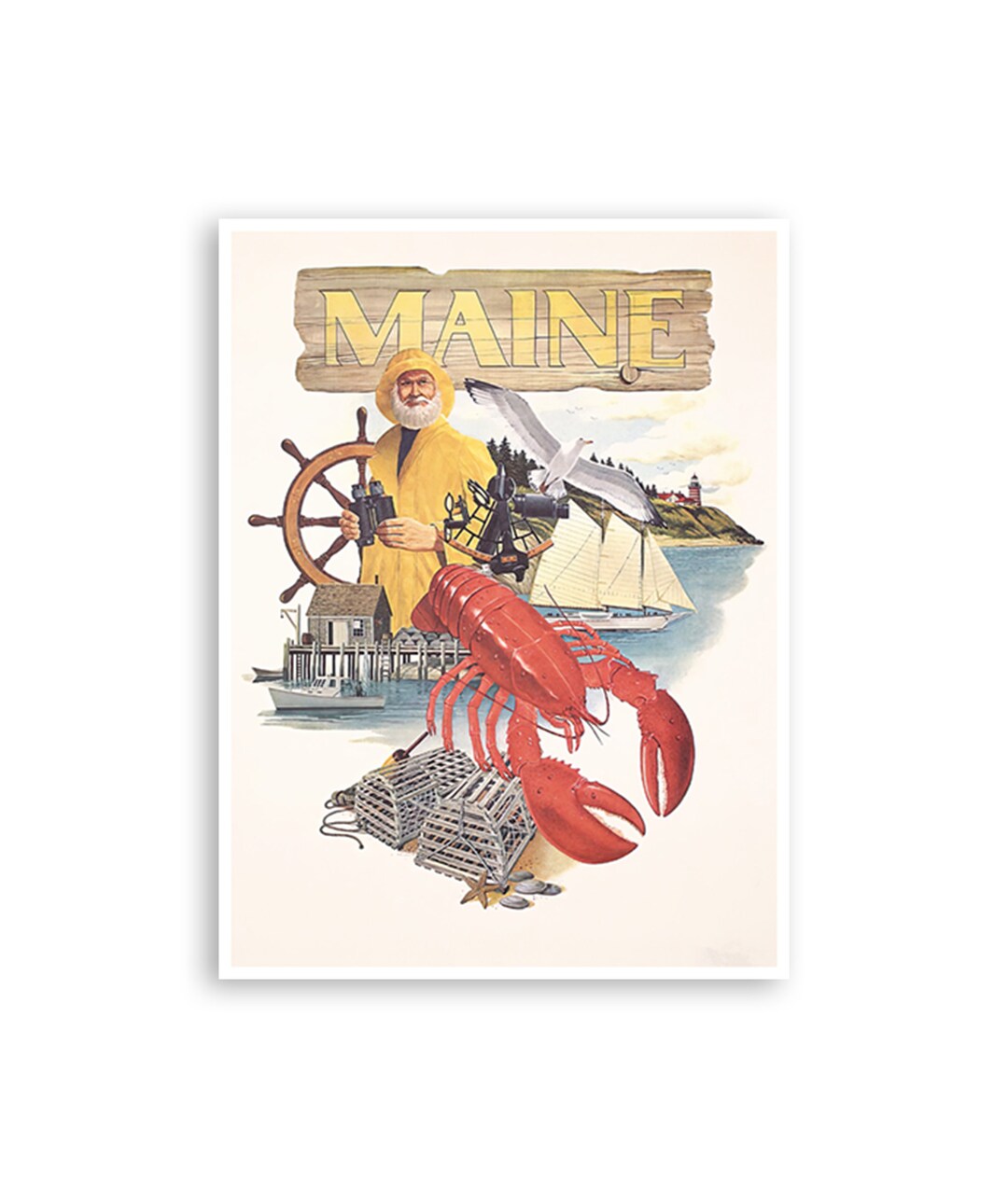 Maine Poster Vintage Travel Art Lobster Fisherman Print Xr4385 - Etsy