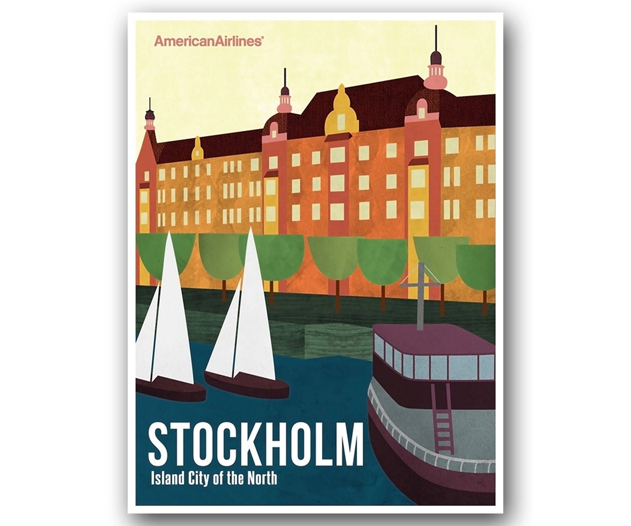 Stockholm Sweden Art Travel Poster Vintage Print Canvas Hanging Wall ...