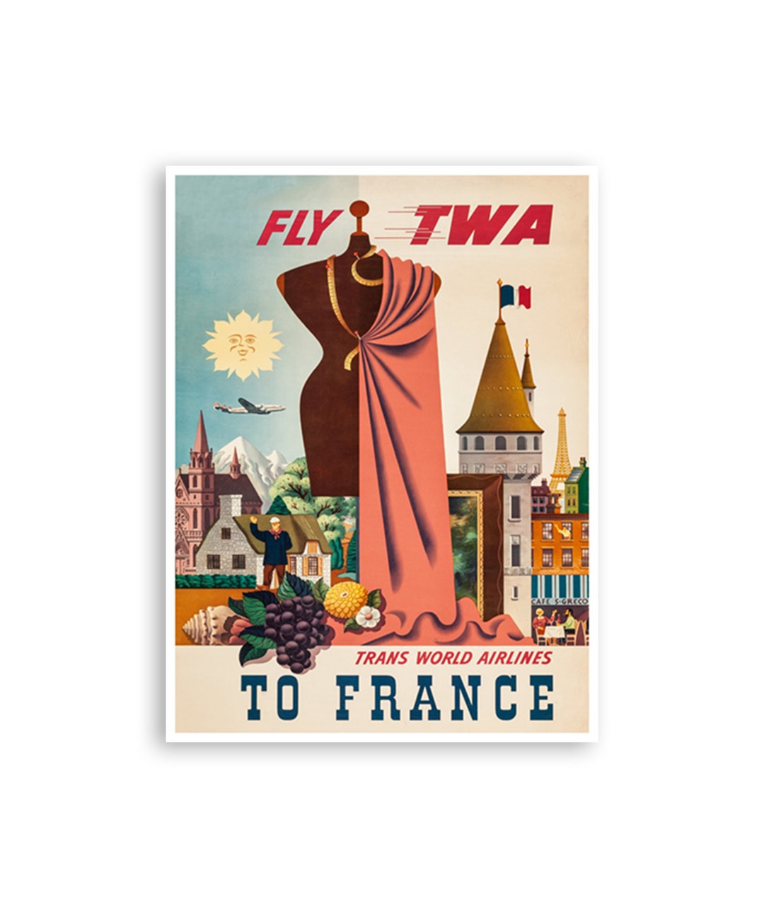 France TWA Travel Poster French Fashion Designer Art Print Xr2362a - Etsy