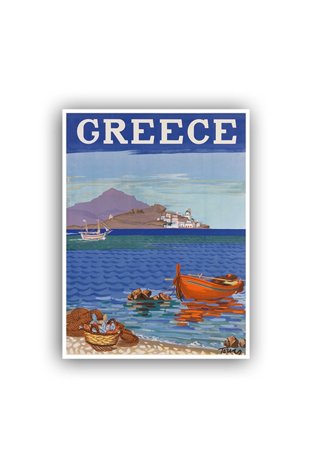 Greece Travel Poster Greek Art Print Xr1350a - Etsy