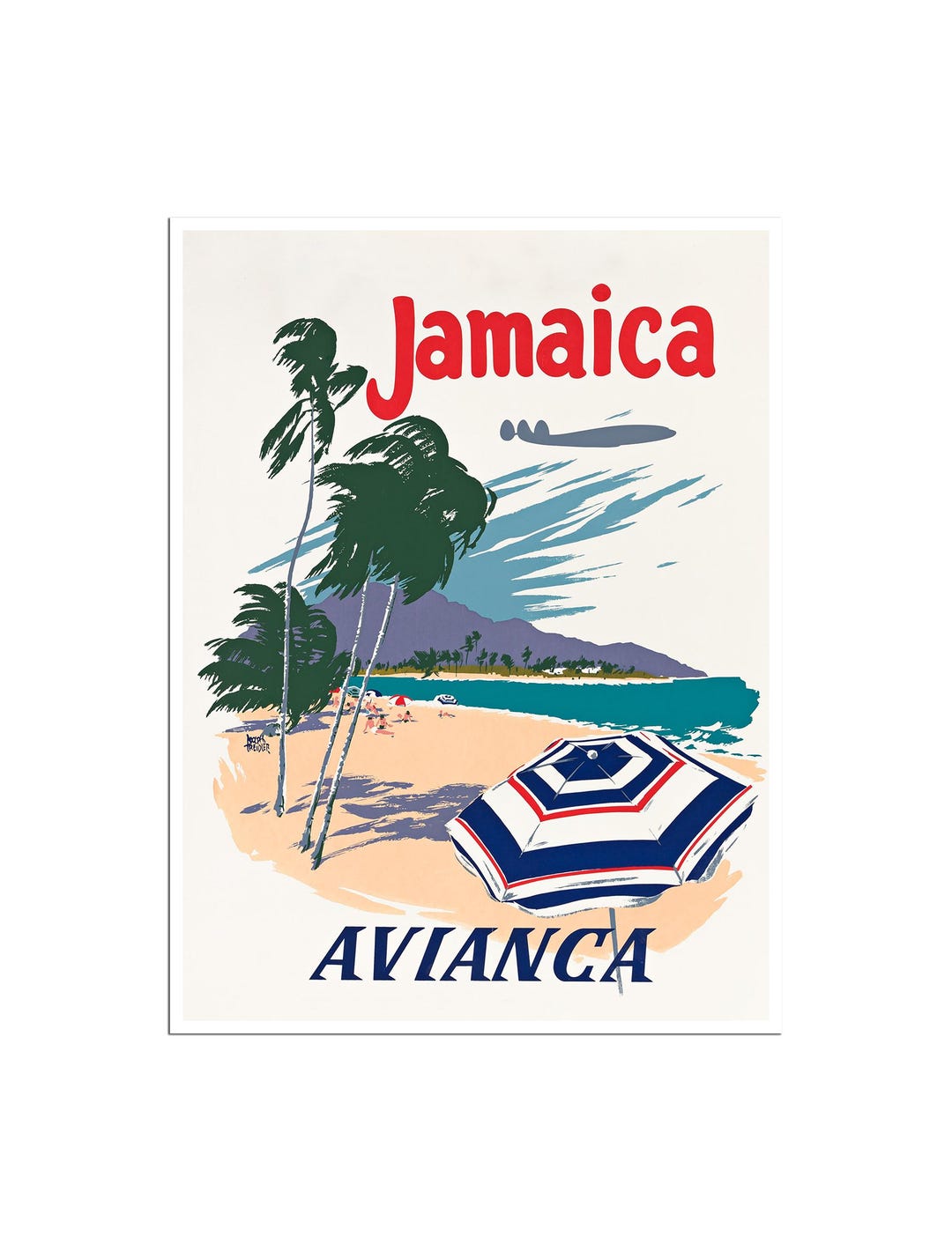 Jamaica Travel Poster Jamaican Art Avianca Airline Print Xr3574a - Etsy