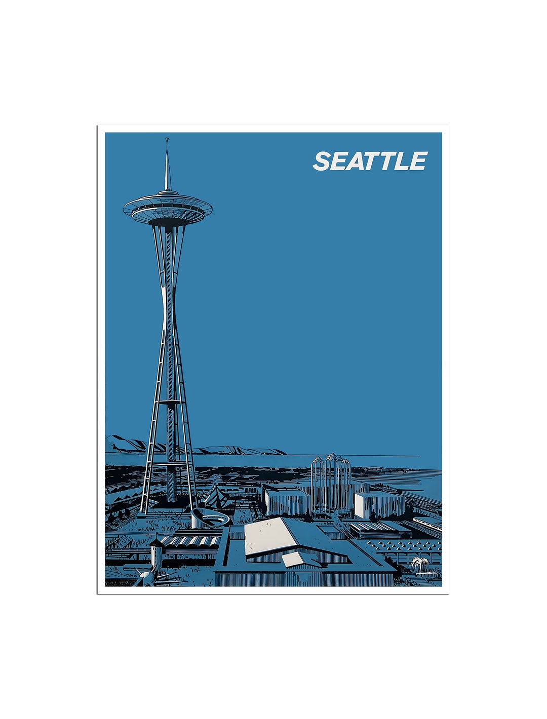Seattle Poster Vintage Travel Art Washington Print Space Needle ...