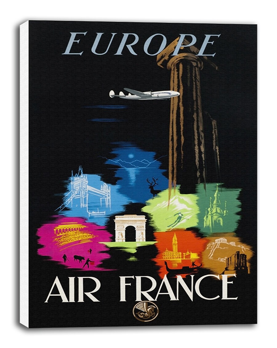 Europe Travel Poster Vintage Art Canvas Print Hanging Retro | Etsy